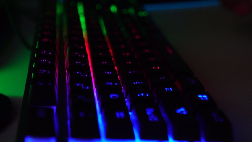 Typing On Gaming Keyboard Closeup Rgb Stock Footage Video (100% Royalty ...