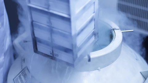 Scientist Opens Cryogenic Container Medical Reproductive Stock Footage ...