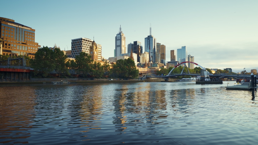 Skyline of Melbourne by the Yarra River, Victoria, Australia image ...