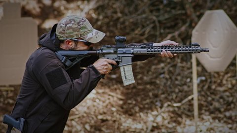 Shooting Semiautomatic Rifle Aiming Loading Firing Stock Footage Video ...