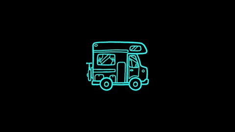 Neon Line Rv Camping Trailer Icon Stock Footage Video (100% Royalty ...