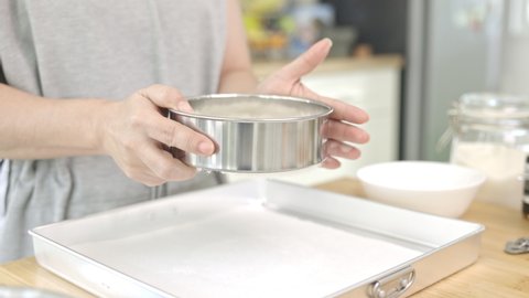 Close Female Hand Sift Flour Make Stock Footage Video (100% Royalty ...