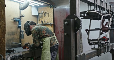 Male Master Welder Performs Welding Process Stock Footage Video (100% ...