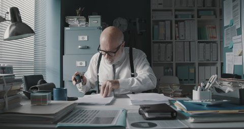Efficient Employee Stamping Pile Paperwork Repetitive Stock Footage ...