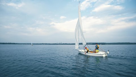 Sailboat Activity Professional Marine Team Caucasian Stock Footage ...