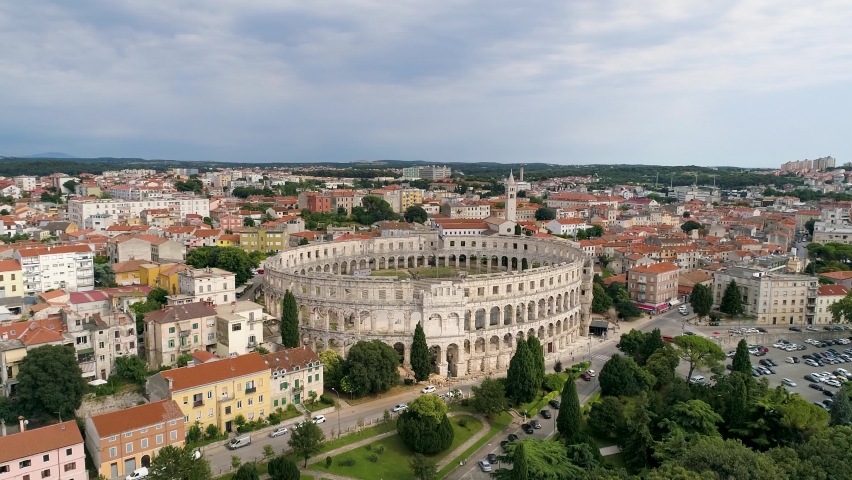 Aerial View Pula Arena Amphitheatre Downtown Stock Footage Video (100% ...