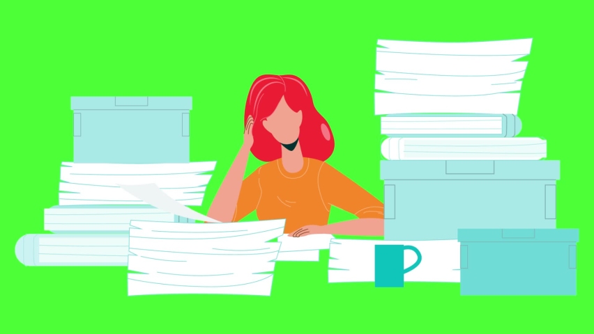 Woman Employee Clutter Office Workplace Animation Stock Footage Video ...