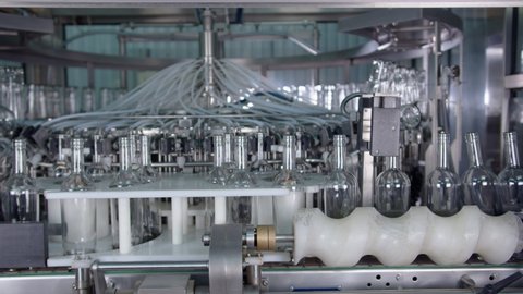 Wine Production Factory Glass Bottles Filled Stock Footage Video (100% ...