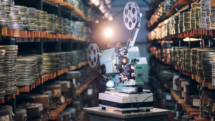 Film Projector Work Archive Facility Stock Footage Video (100% Royalty ...
