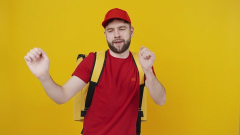 Delivery Man Yellow Cap Tshirt Uniform Stock Photo (Edit Now) 1870685125