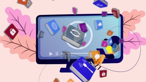 Animation Digital Online Icons Falling Over Stock Footage Video (100% ...