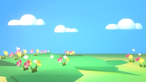 Looped Cartoon Landscape Flowers Butterflies White Stock Footage Video ...