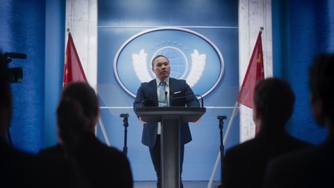 Chinese Organization Representative Speaking Press Conference Stock ...