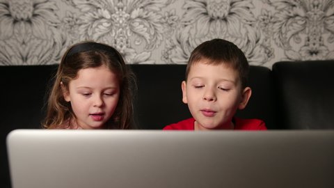 Children Using Laptop Online Learning Happy Stock Footage Video (100% ...
