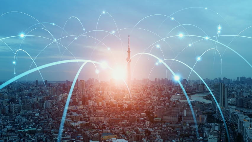 Modern Cityscape and Communication Network Stock Footage Video (100% ...