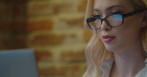 Girl Working Glasses On Computer Screen Stock Footage Video (100% ...