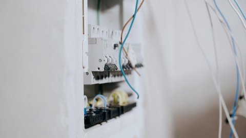 Electrician Assembles Electrical Panel Apartment Electrical Stock ...
