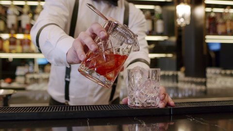 Close Professional Bartender Mixing Alcoholic Cocktail Stock Footage ...