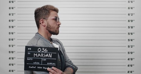 Side Profile Mugshot Man Beard Mustache Stock Footage Video (100% ...