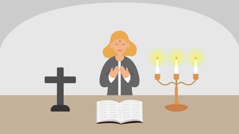 Christian Woman Animation Praying Cross Made Stock Footage Video (100% ...