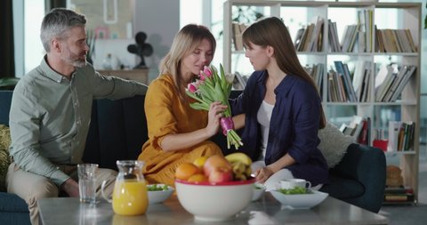 Young Daughter Visiting Her Parents Giving Stock Footage Video (100% ...