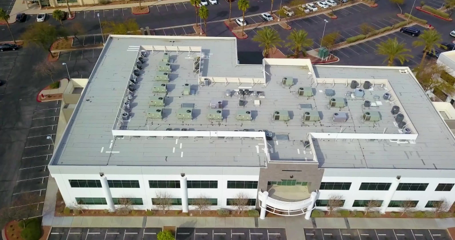aerial side view office buildings rooftops Stock Footage Video (100% ...