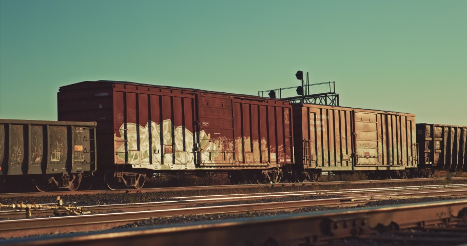 freight train cargo cars departing station Stock Footage Video (100% ...