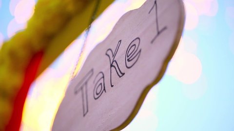 Take 1 Wooden Signage Parties Events Stock Footage Video (100% Royalty ...
