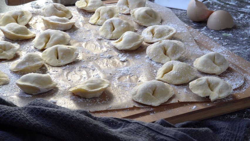 pelmeni dumplings making process chef's hand Stock Footage Video (100% ...