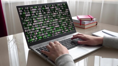 Binary Code On Monitor Screen Girl Stock Footage Video (100% Royalty ...