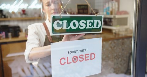 Sad Female Coffeehouse Owner Closing Cafe Stock Footage Video (100% ...