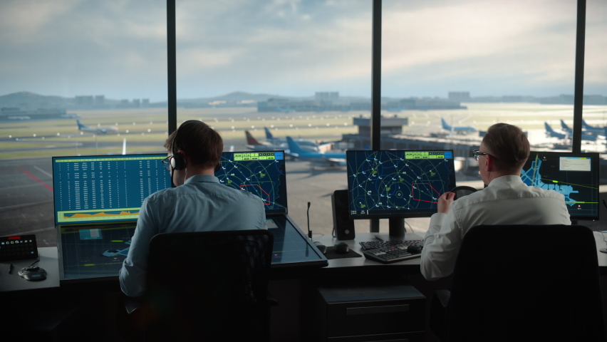 Diverse Air Traffic Control Team Working Stock Footage Video (100% ...