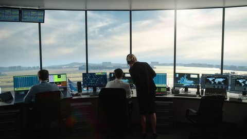 Diverse Air Traffic Control Team Working Stock Footage Video (100% ...