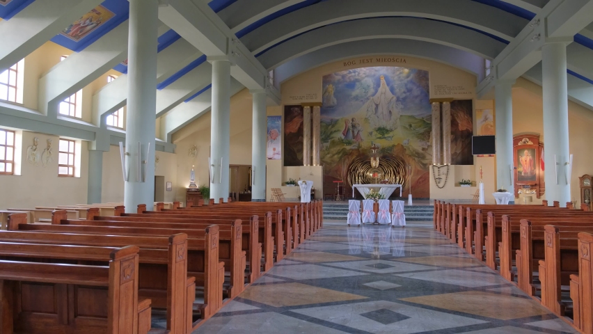 Inside View Beautiful Large Catholic Church Stock Footage Video (100% ...