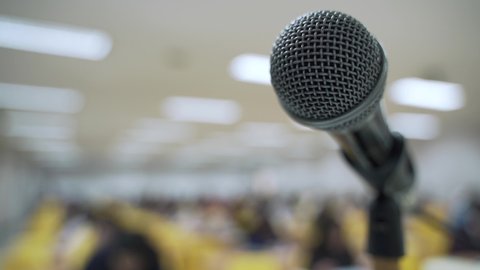 Microphone Conference Room Defocused Bokeh Lights Stock Photo 256492486 ...