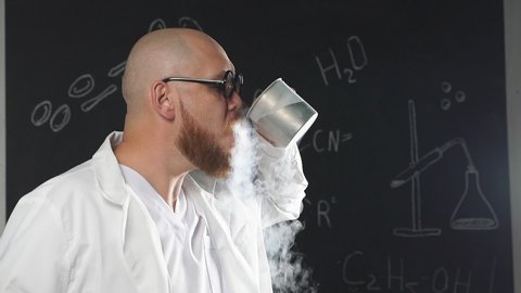 Portrait Mad Chemical Scientist Drinking Liquid Stock Footage Video ...