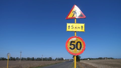 Looking On Staggering Road Signs Capture Stock Footage Video (100% ...