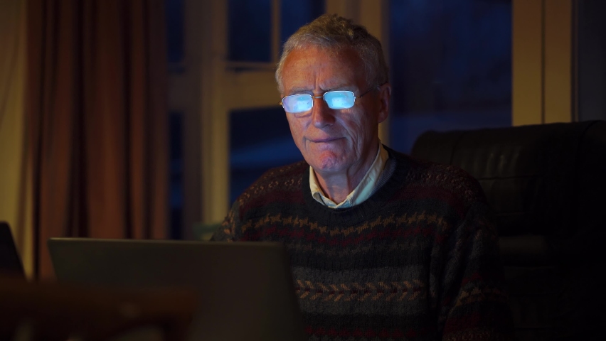 elderly man using laptop computer home Stock Footage Video (100% ...