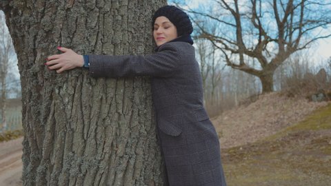 Woman Embraced Tree Park Stock Footage Video (100% Royalty-free ...