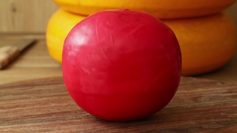 Whole Dutch Red Edam Cheese On Stock Footage Video (100% Royalty-free ...