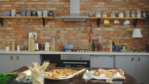 Attractive Family Running Kitchen Where Pizza Stock Footage Video (100% ...