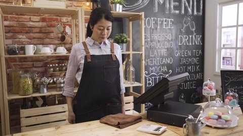 Young Woman Paying Counter Coffee Shop Stock Footage Video (100% ...