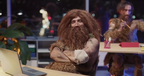 Funny Neanderthal Caveman Furry Clothes Using Stock Footage Video (100% ...