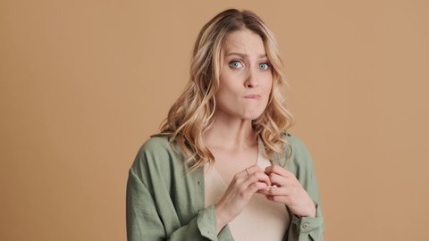 Emotional Young Woman Nervous Standing Over Stock Footage Video (100% ...