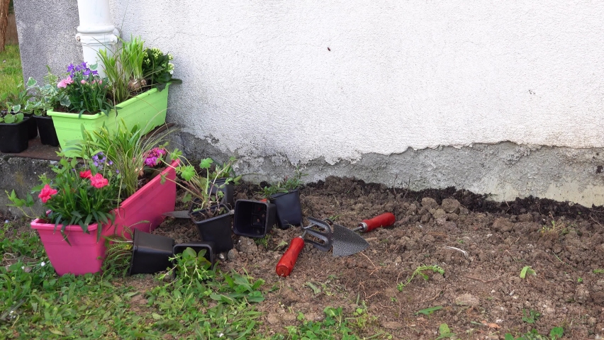 spring garden works concept gardener's tools Stock Footage Video (100% ...