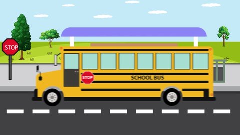 2d Flat Animation Bus Picks Child Stock Footage Video (100% Royalty ...