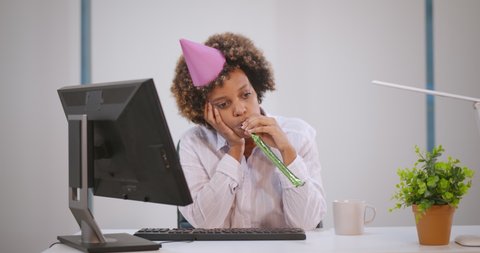 Upset Woman Birthday Party Hat Playing Stock Footage Video (100% ...