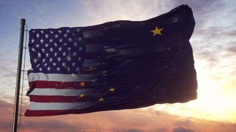 Alaska Usa Flag On Flagpole Usa Stock Footage Video (100% Royalty-free ...
