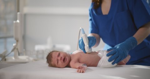 Doctor Making Abdominal Ultrasound Crying Newborn Stock Footage Video ...