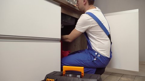 Young Plumber Blue Jumpsuit White Tshirt Stock Footage Video (100% ...